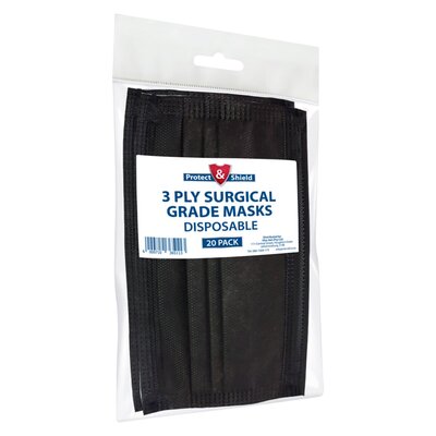 Vita Aid Adult 3 Ply Disposable Masks Black 20 Pack | PnP