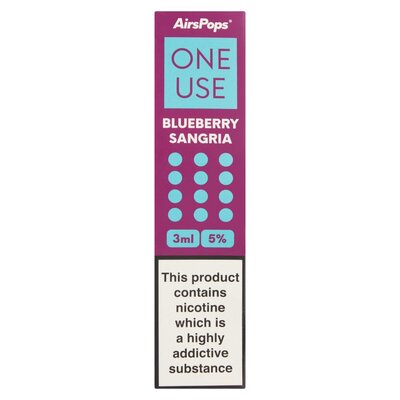 AirsPops One Use Blueberry Sangria 5% Nicotine Salt Disposable Vape 3ml ...