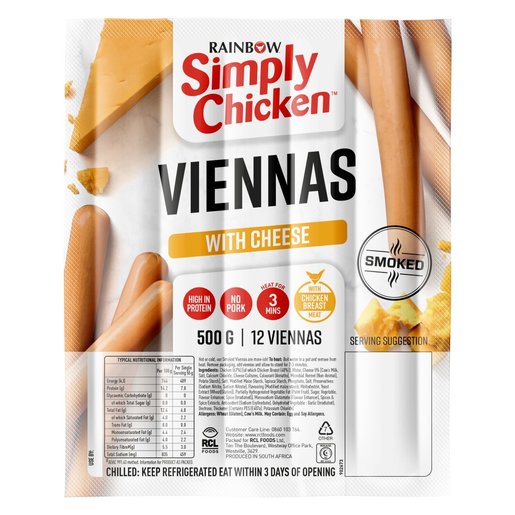 Rainbow Simply Chicken Cheese Viennas 500g | Smart Price Specials | PnP ...