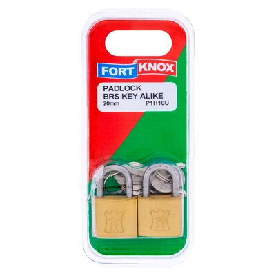 Fort Knox Brass Econo Padlock Key Alike 20mm 2 Pack | PnP