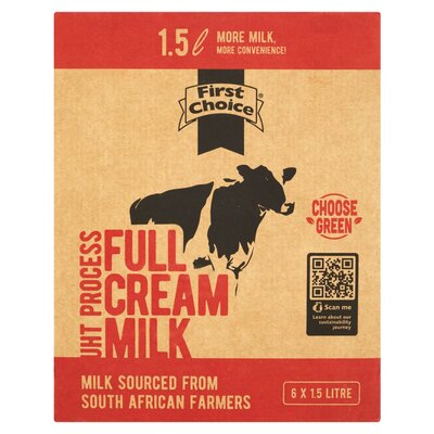 First Choice UHT Full Cream Millk 6 x 1.5L | PnP