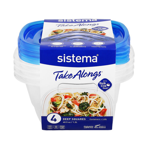 Sistema Take Alongs Deep Square Food Containers & Lids 4 x 1.2L | PnP