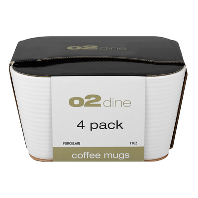O2 Dine Mug 310ml White Embossed Swirl 4 Pack | PnP