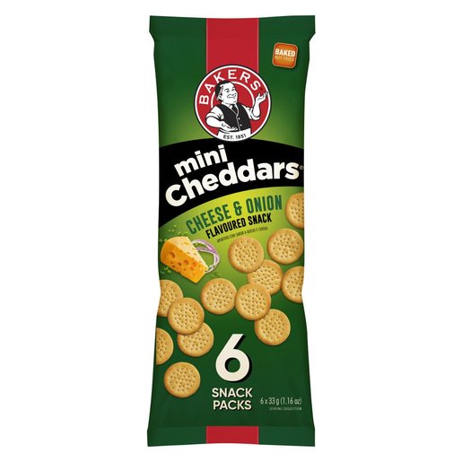Bakers Cheese & Onion Mini Cheddars 6 x 33g | PnP