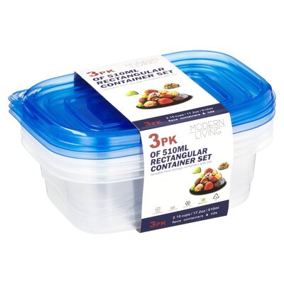 Modern Living Polypropylene Rectangular Containers with Lids 510ml 3 ...