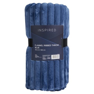 Inspired Blue Flannel Ribbed Throw 150 x 180cm | PnP