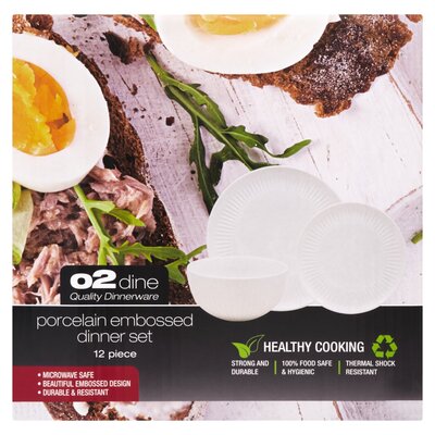 O2 Porcelain White Embossed Dinner Set 12 Piece | PnP