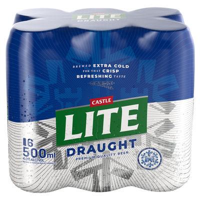 Castle Lite Draught Beer 6 x 500ml | PnP