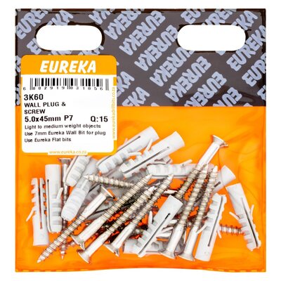 Eureka Wall Plug & Screw 5.0x45mm P7 15 Pack | Smart Price Specials ...