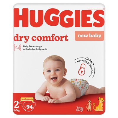 Huggies Dry Comfort Size 2 New Baby Jumbo Pack - 94 Nappies | PnP