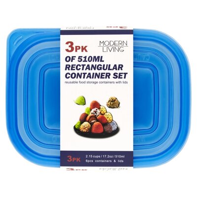 Modern Living Polypropylene Rectangular Containers with Lids 510ml 3 ...