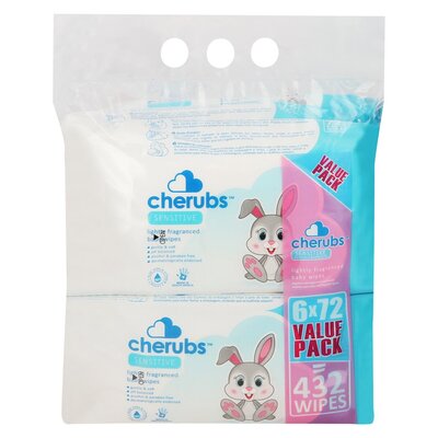 Cherubs Lightly Fragranced Sensitive Baby Wipes 6 x 72 Pack | PnP