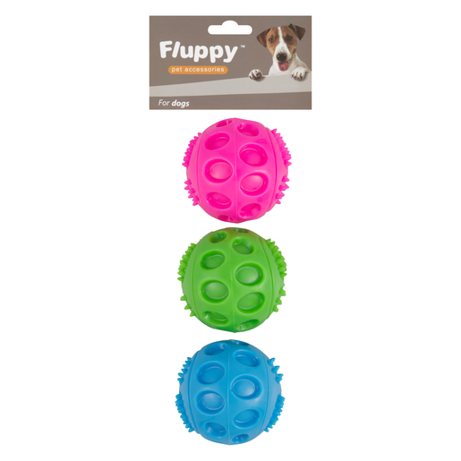 Fluppy Spiky Ball Chew Dog Toy 3 Pack | PnP