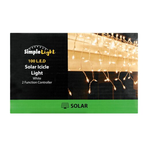 Simple Light 100 Led Solar Icicle White Lights With 2 Functions | PnP