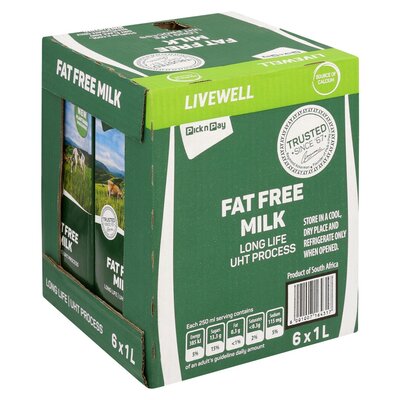 PnP Live Well UHT Fat Free Milk 6 x 1L | Smart Price Specials | PnP Home
