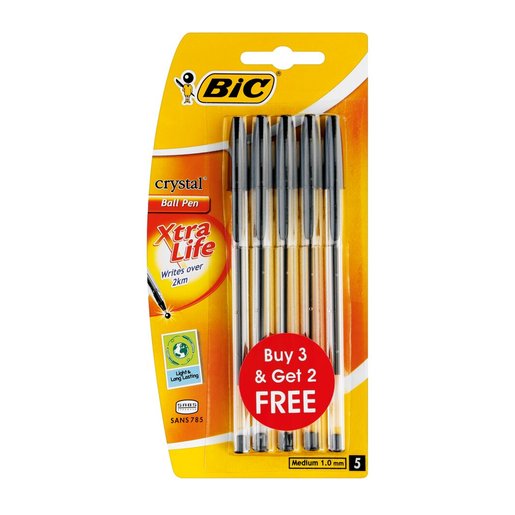 BIC Crystal Medium 3 + 2 Black Pens | Smart Price Specials | PnP Home