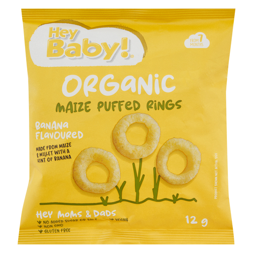 Hey Baby Banana Flavoured Organic Maize Puffed Rings 12g | PnP