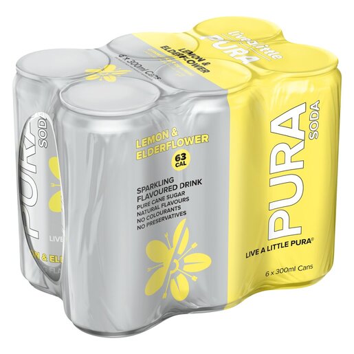 Pura Soda Lemon & Elderflower Flavoured Sparkling Drink 6 x 300ml | PnP
