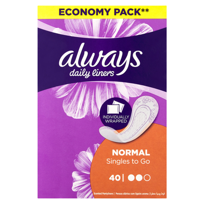 Always Unscented Normal Pantyliners 40 Pack | PnP