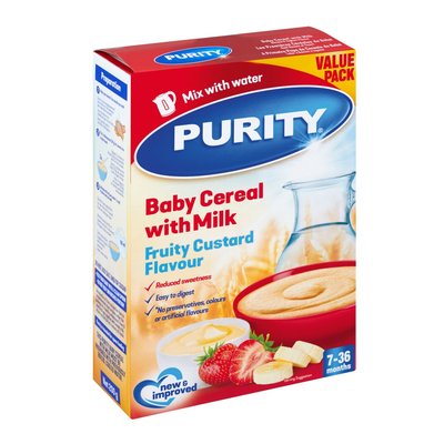Purity Baby Cereal with Milk Fruity Custard 450g From 7 Months | PnP
