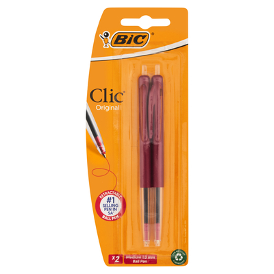 BIC Red Clic Ballpoint Pen 2 Pack | PnP