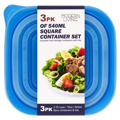 Modern Living Polypropylene Square Containers with Lids 540ml 3 Pack | PnP