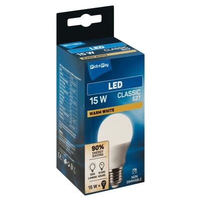 PnP 15w Edison Screw Warm White Non-Dimmable Classic LED | PnP