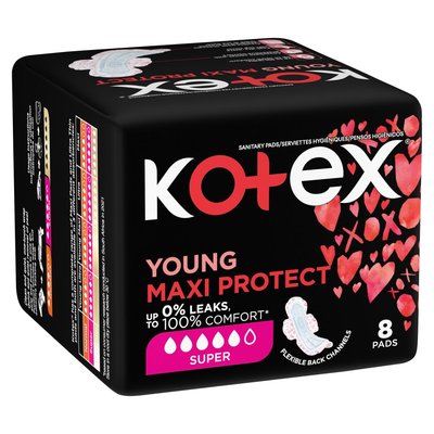 Kotex Young Maxi Thick Pads Super 8 Pack Plus Wings | PnP