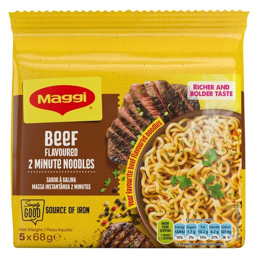 Maggi 2 Minute Noodles Beef Multipack 5 x 68g | PnP