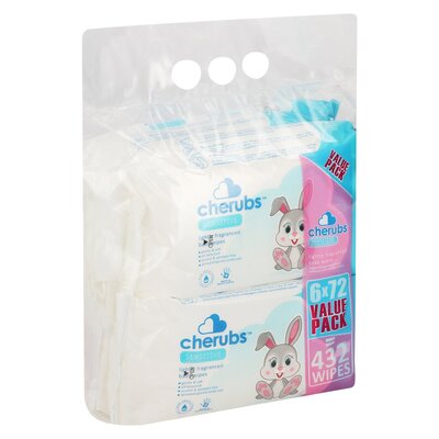 Cherubs Lightly Fragranced Sensitive Baby Wipes 6 x 72 Pack | PnP