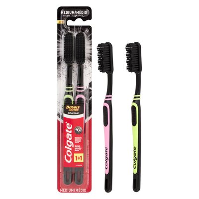 Colgate Double Action Charcoal Medium Toothbrush 2 Pack | PnP