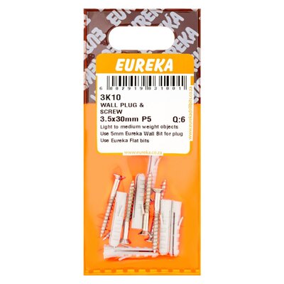 Eureka Wall Plug & Screw 3.5x30mm P5 6 Pack | Smart Price Specials ...