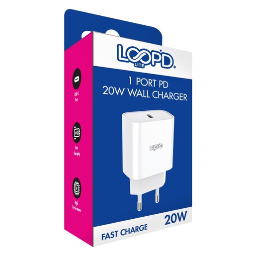 Loopd White Lite 1 Port 20W PD Wall Charger | PnP