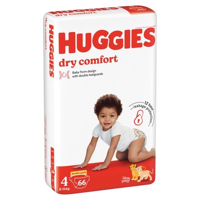 Huggies Dry Comfort Size 4 Jumbo Pack 66 Nappies | PnP
