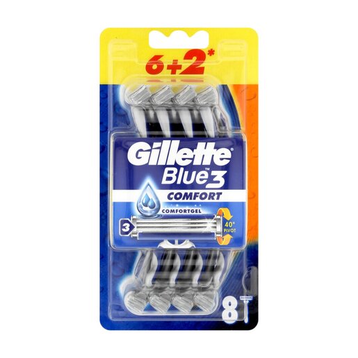Gillette Blue3 Comfort Razor 6 + 2 Cartridges 8ea | PnP