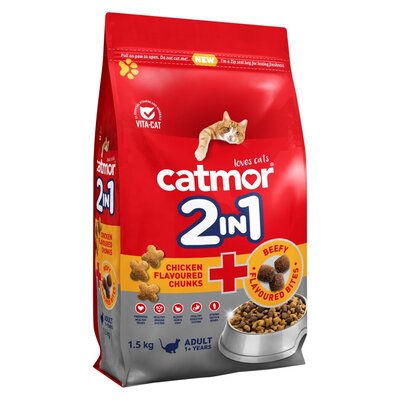 Catmor 2-in-1 Adult Cat Food with Chicken Flavoured Chunks and Beefy ...