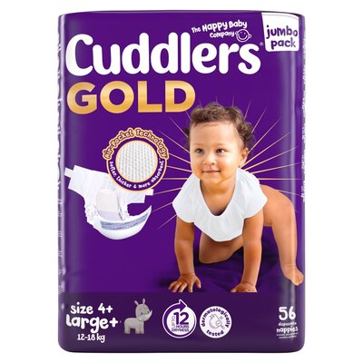 Cuddlers Gold Size 4+ Large Jumbo Pack Disposable Nappies 56 Pack | PnP