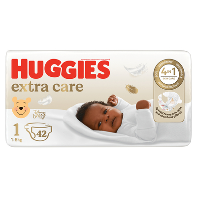 Huggies Extra Care Size 1 New Baby Up To 6kg Value Pack - 42 Nappies ...