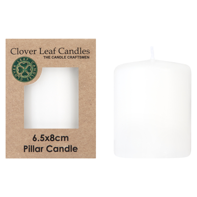 Clover Leaf White Pillar Candle 6.5x8 | PnP