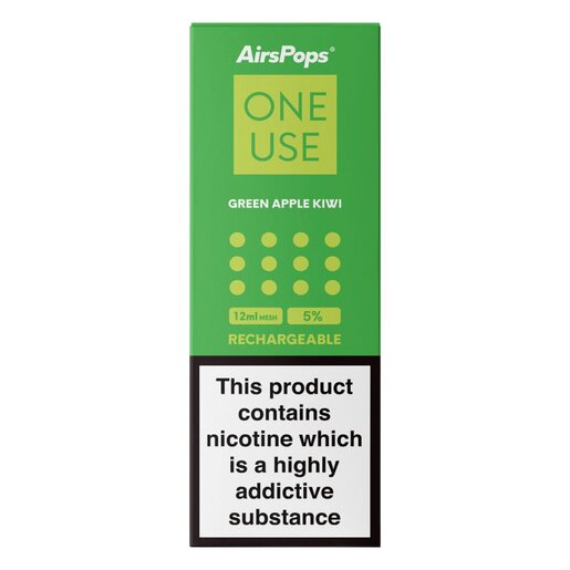 AirsPops One Use Green Apple Kiwi 5% Nicotine Salt Rechargeable Vape ...