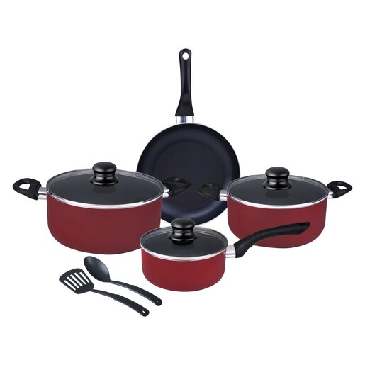 Tissoli Non Stick Aluminium Red with Glass 9 Piece | PnP