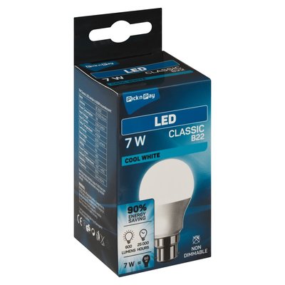 PnP 7W Bayonet Cap Cool White Classic LED x 12 | PnP