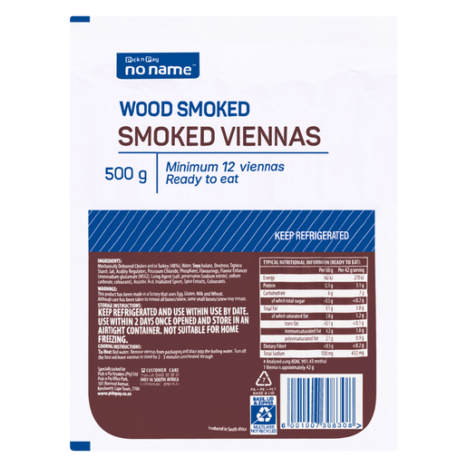 No Name Smoked Viennas 500g | PnP