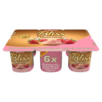 Clover Bliss Strawberry & Cream Double Cream Yoghurt 6 Pack | PnP