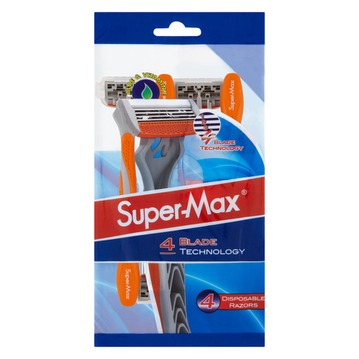 Super-Max Men 4 Blade Technology Disposable Razors 4 Pack | PnP