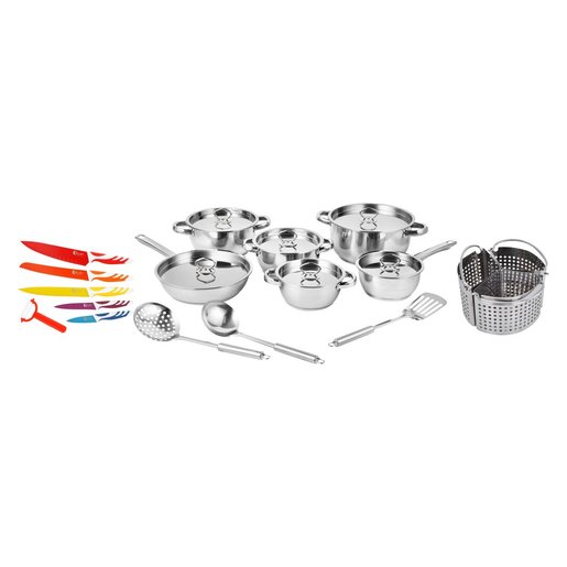 Tissolli 15 Piece Stainless Steel Cookware Set, 6 Piece Knife Set & 3 ...