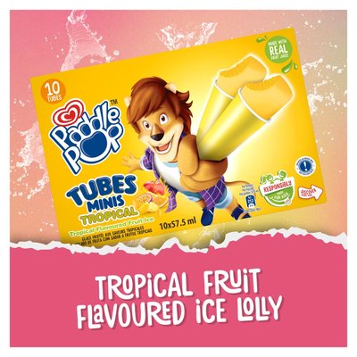 Ola Paddlepop Tropical Flavoured Fruit Ice Tube Multi-Pack 10 x 57ml ...