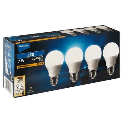 PnP 7w Edison Screw Warm White Classic Led 4 Pack | PnP