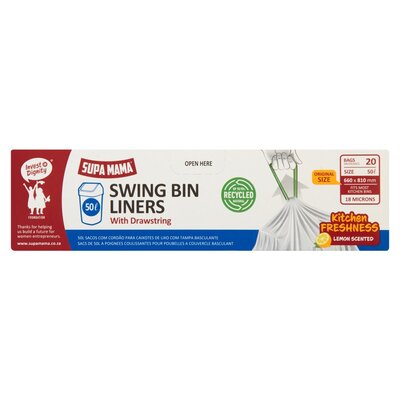 Supa Mama Lemon Scented Swing Bin Liners with Drastring 660mm x 810mm ...