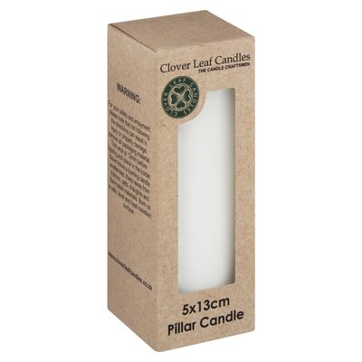Clover Leaf White Pillar Candle 5 x 13cm | PnP
